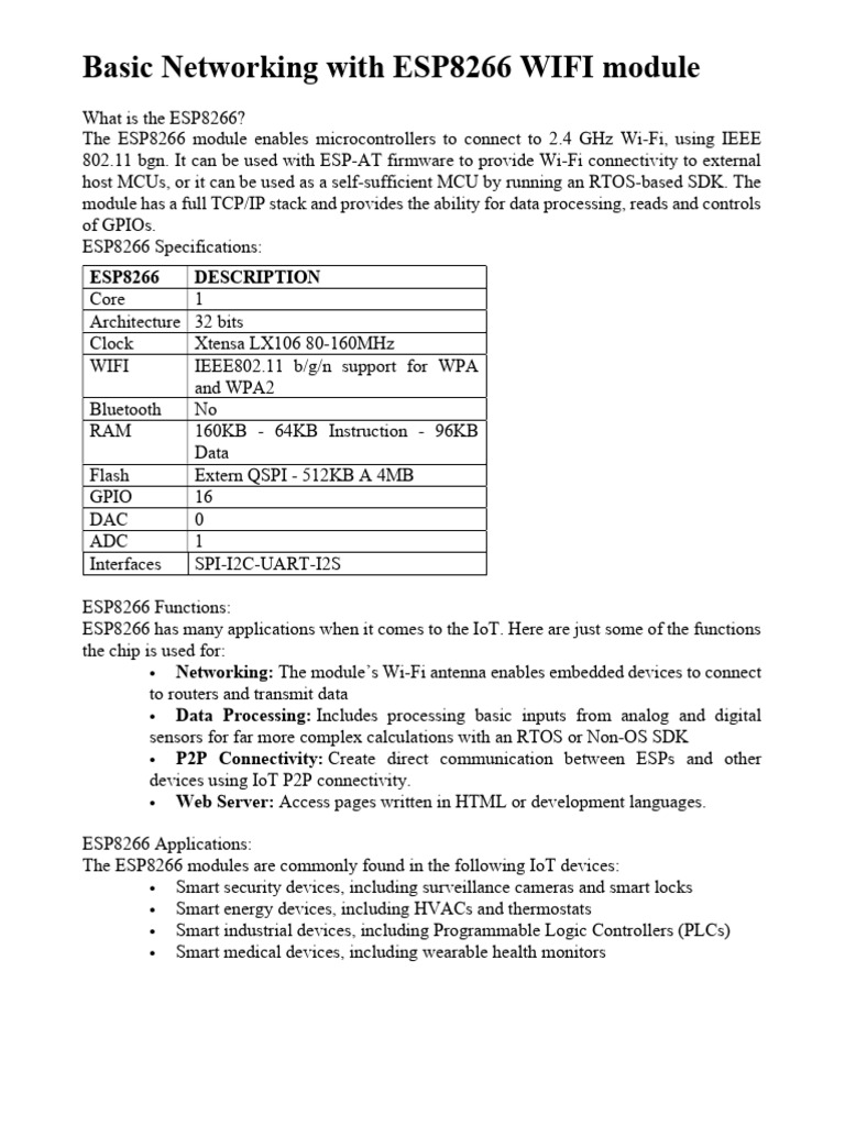 Basic Networking With Esp8266 Wifi Module Pdf Microcontroller Wi Fi