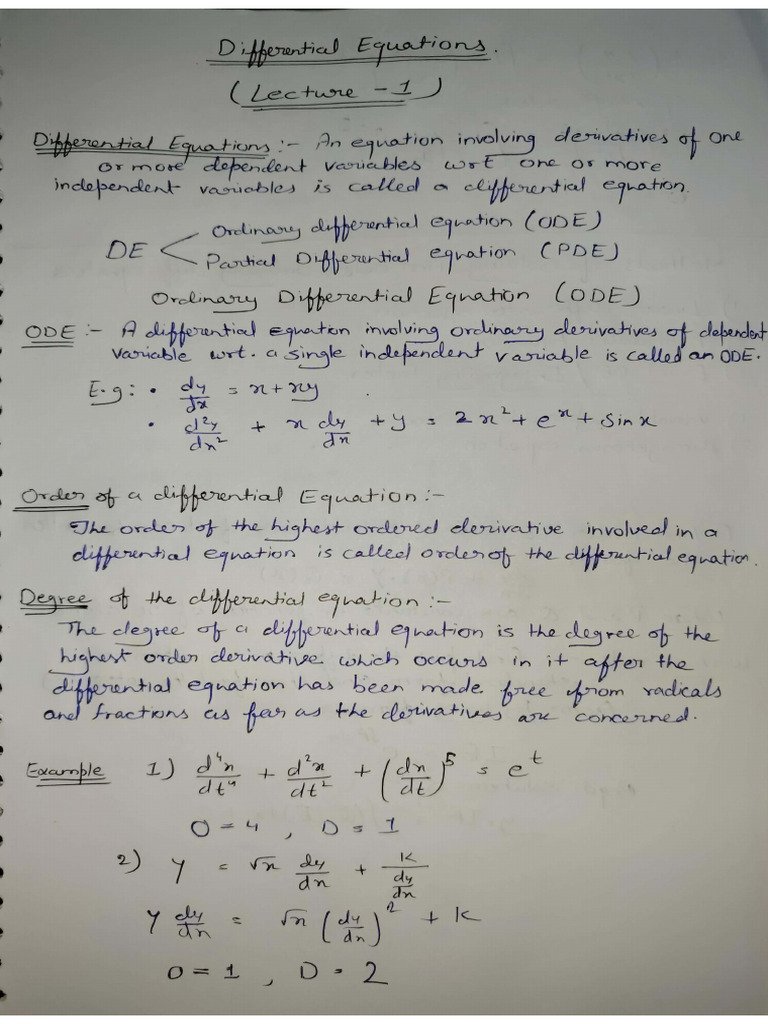 Ode Lecture 1 Notes Pdf