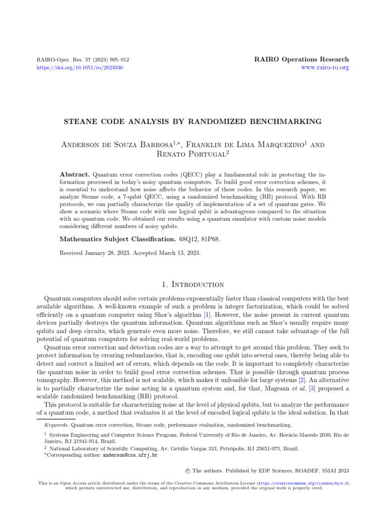 Steane Code Analysis by Randomized Benchmarking | PDF | Quantum Computing | Computational ...