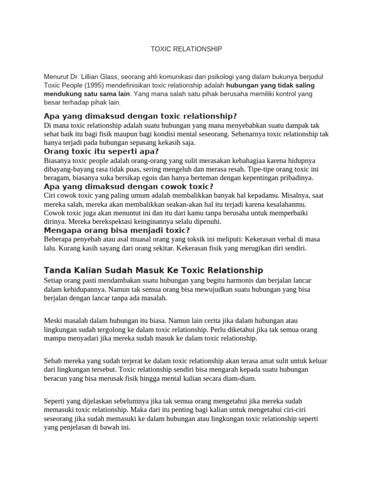 Ciri-Ciri Toxic Relationship yang Perlu Dikenali | PDF