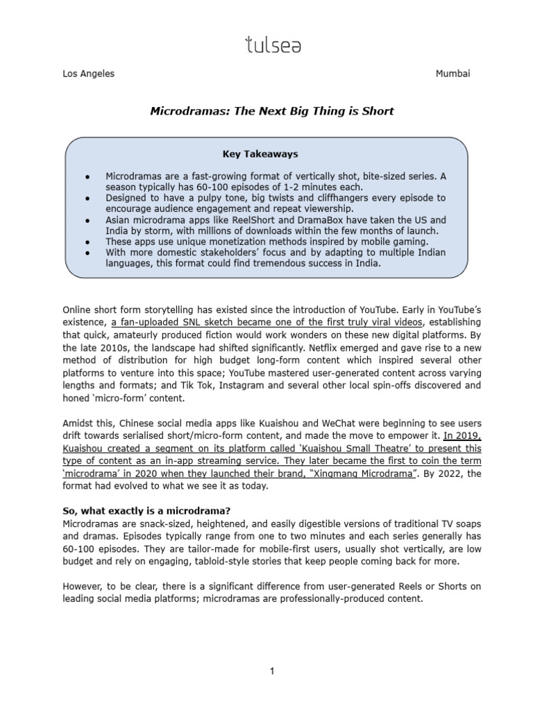 Microdramas: Bite-Sized Drama Craze | PDF | You Tube | Streaming Media