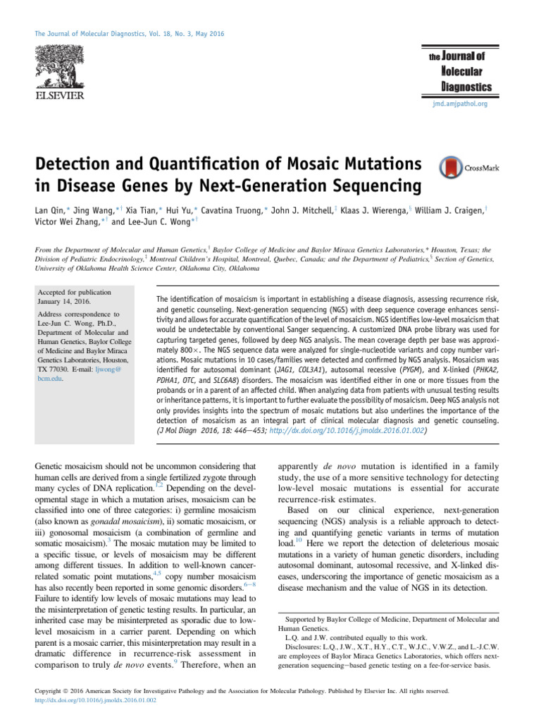 Detection and Quantification of Mosaic Mutations in Disease Genes by Next-Generation Sequencing ...