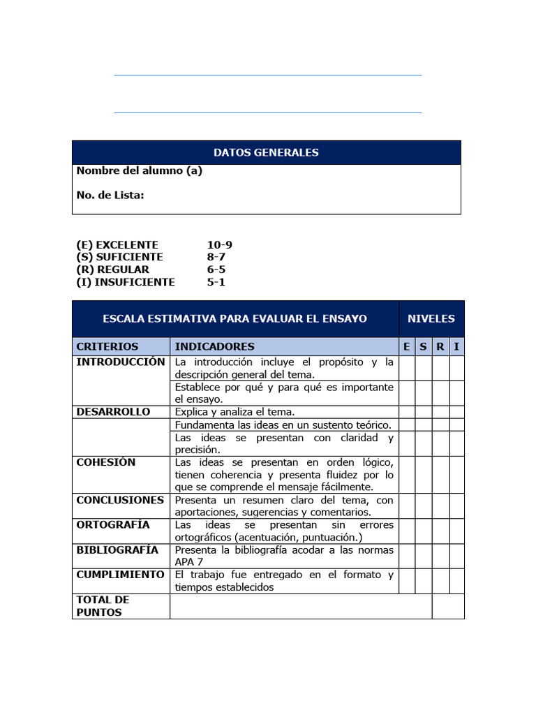Rubrica para Evaluar Ensayo | PDF