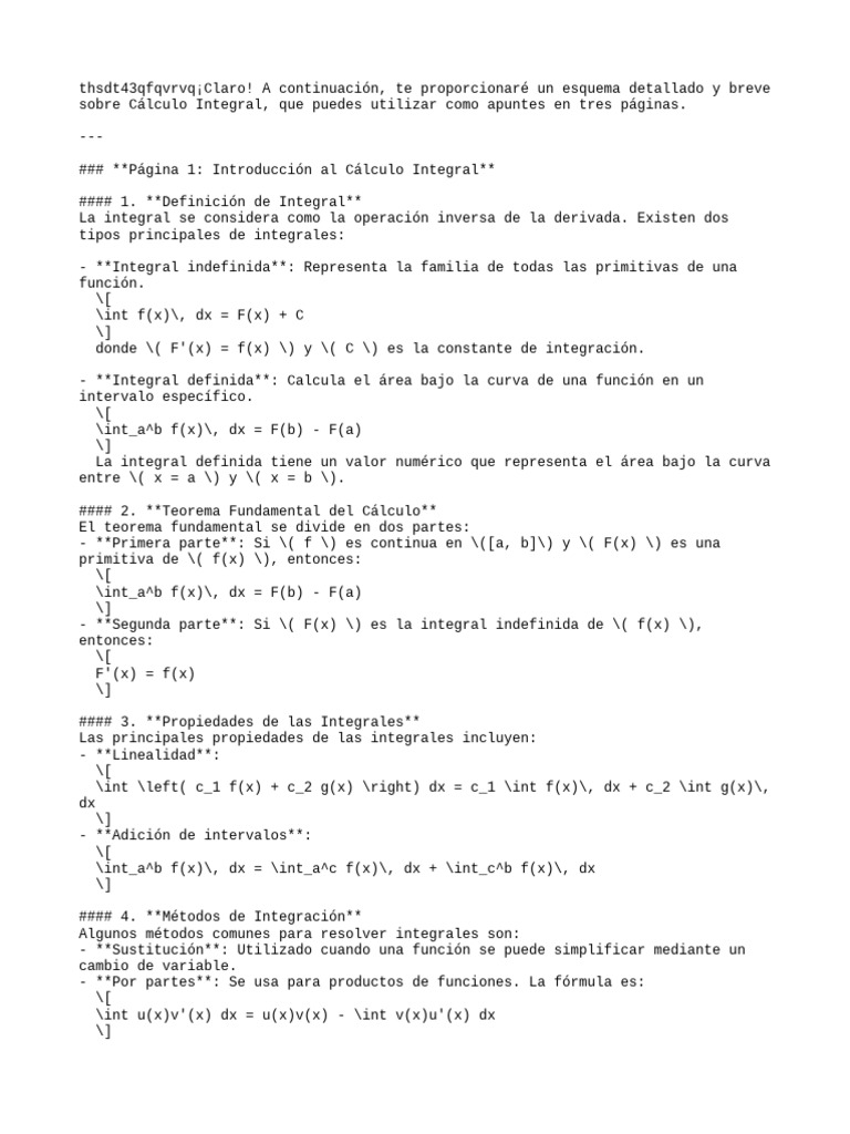 Esquema de Cálculo Integral en 3 Páginas | PDF | Integral | Cálculo