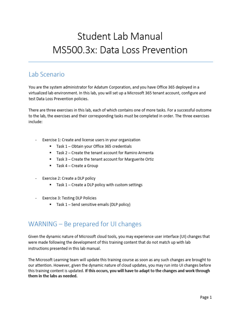 MS500.3x_Student_Lab_Manual-DLP | PDF | User (Computing) | Password