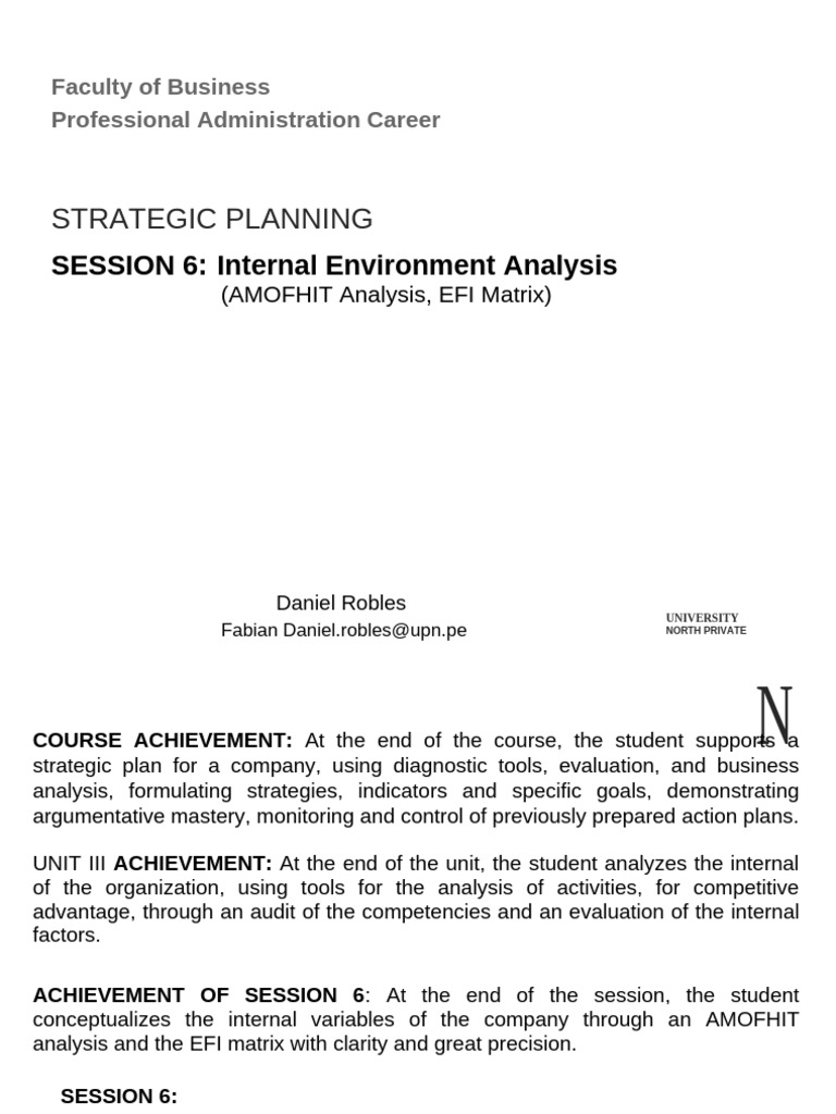 Class - 6 - Internal Environment Analysis - AMOFHIT-EFI | PDF | Marketing | Strategic Planning