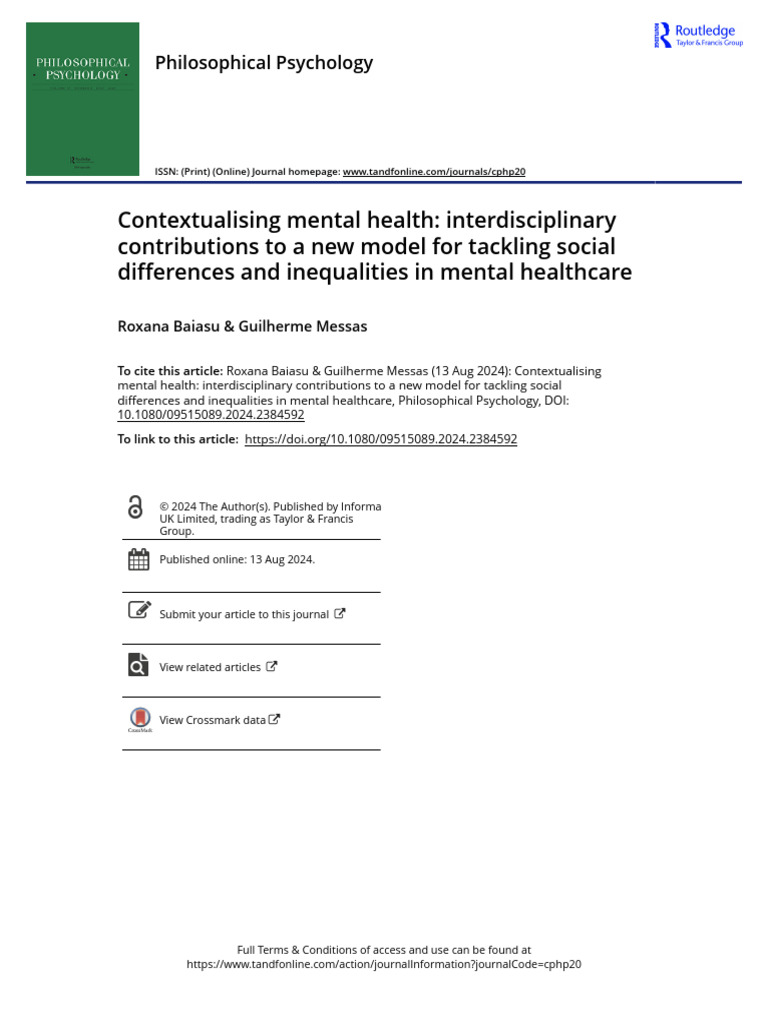 Contextualising Mental Health Interdisciplinary Contributions To A New ...