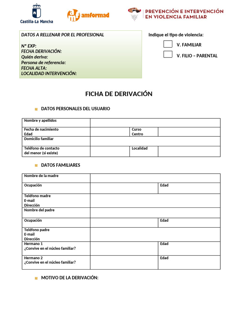 Ficha Derivación Violencia Modificada | PDF