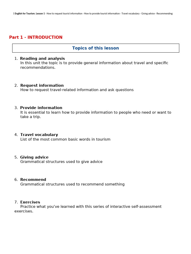 English for Tourism: Requesting Info | PDF | Tourism | Travel Agency