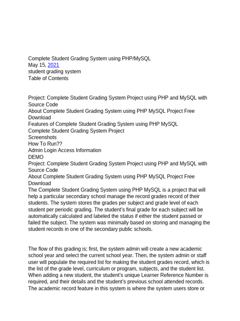 Complete Student Grading System Using PHP | PDF | Php | Cyberspace