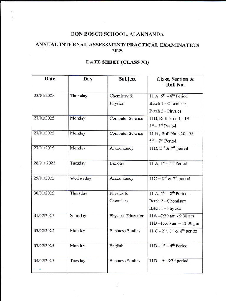 Class Xi Practical Examination Schedule 250121 092100 | PDF