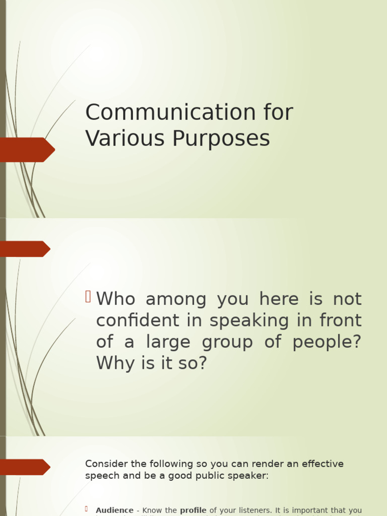 Communication For Various Purposes | PDF | Public Speaking | Communication