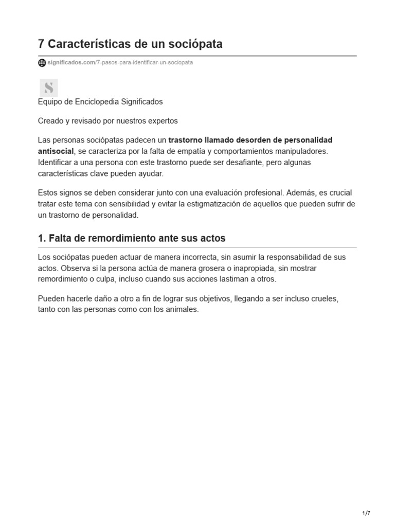 Identifica a un Sociópata: 7 Claves | PDF | Desorden de personalidad ...