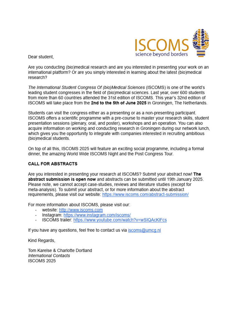 Student Letter ISCOMS 2025 | PDF