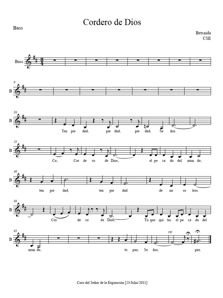 Cordero de Dios: Coro Betsaida | PDF