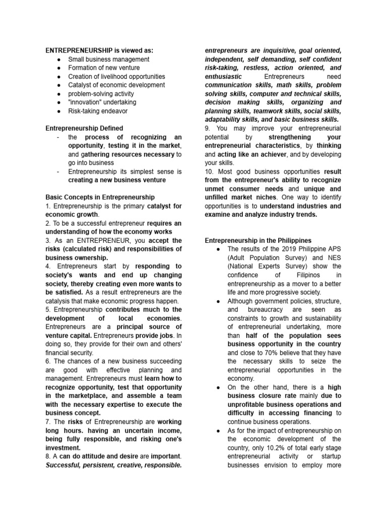 Entrepreneurship- Reviewer | PDF | Entrepreneurship | Economies