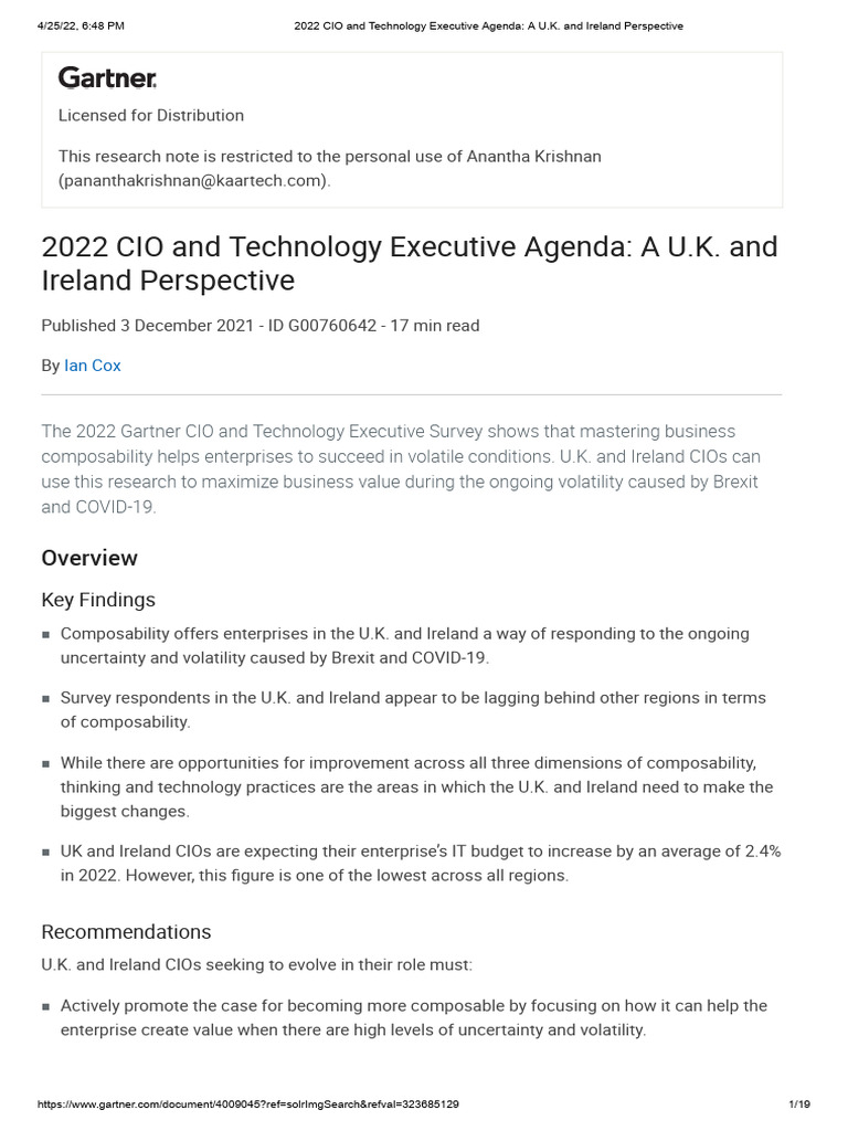 2022 CIO and Technology Executive Agenda - A U.K. and Ireland ...