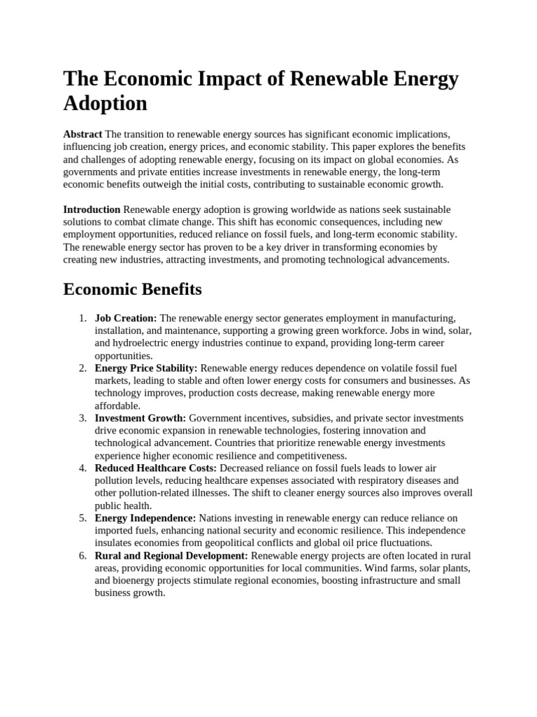 The Economic Impact of Renewable Energy Adoption | PDF | Renewable ...