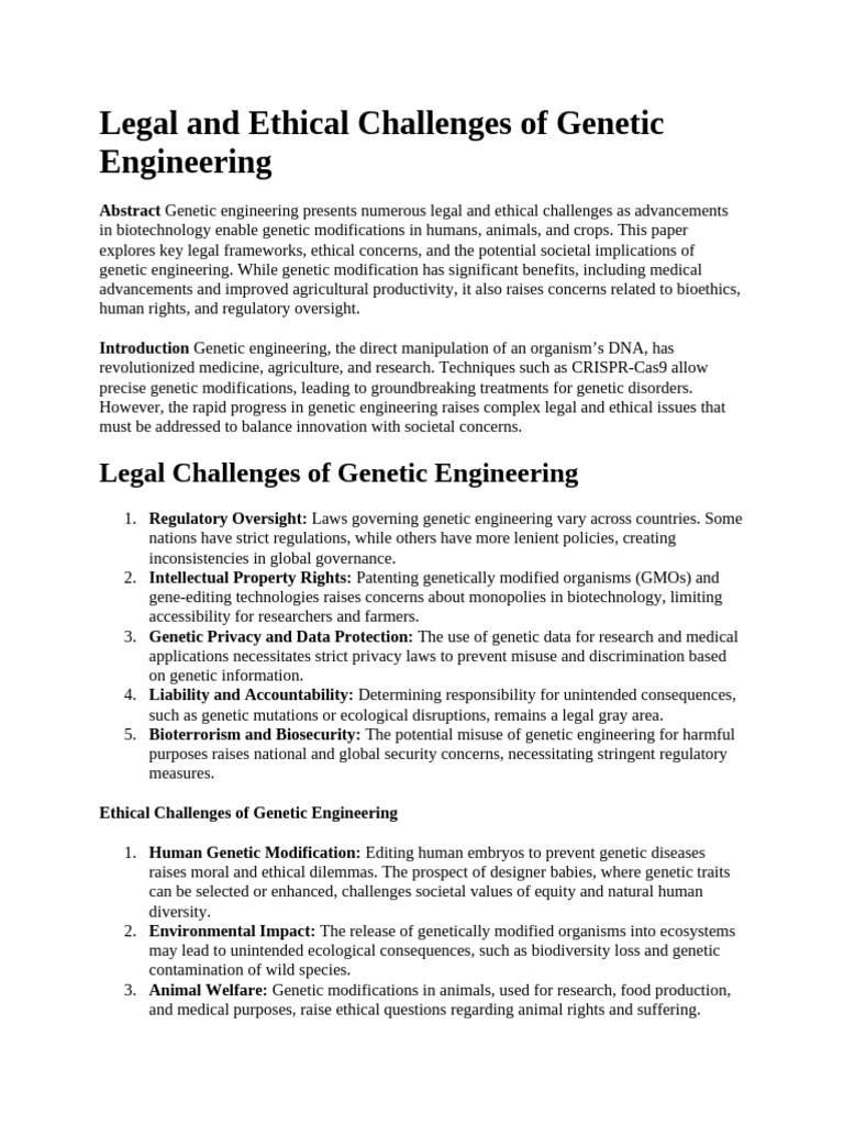 Legal and Ethical Issues in Genetic Engineering | PDF | Genetic ...