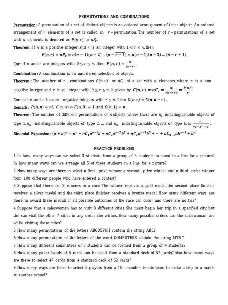 Permutations and Combinations | PDF | Mathematics | Discrete Mathematics