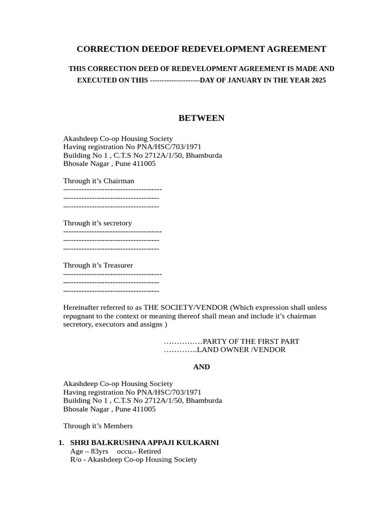 Correction Deed for Pune Redevelopment | PDF | Private Law | Common Law