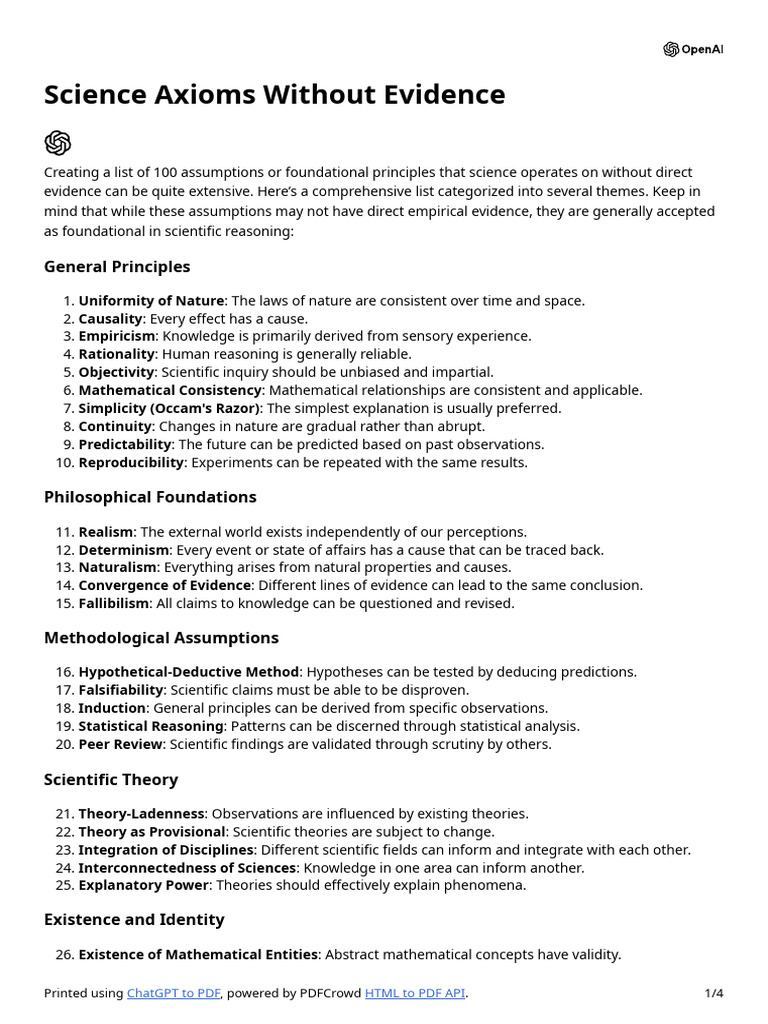 Science's Unproven Axioms Explained | PDF | Science | Scientific Method