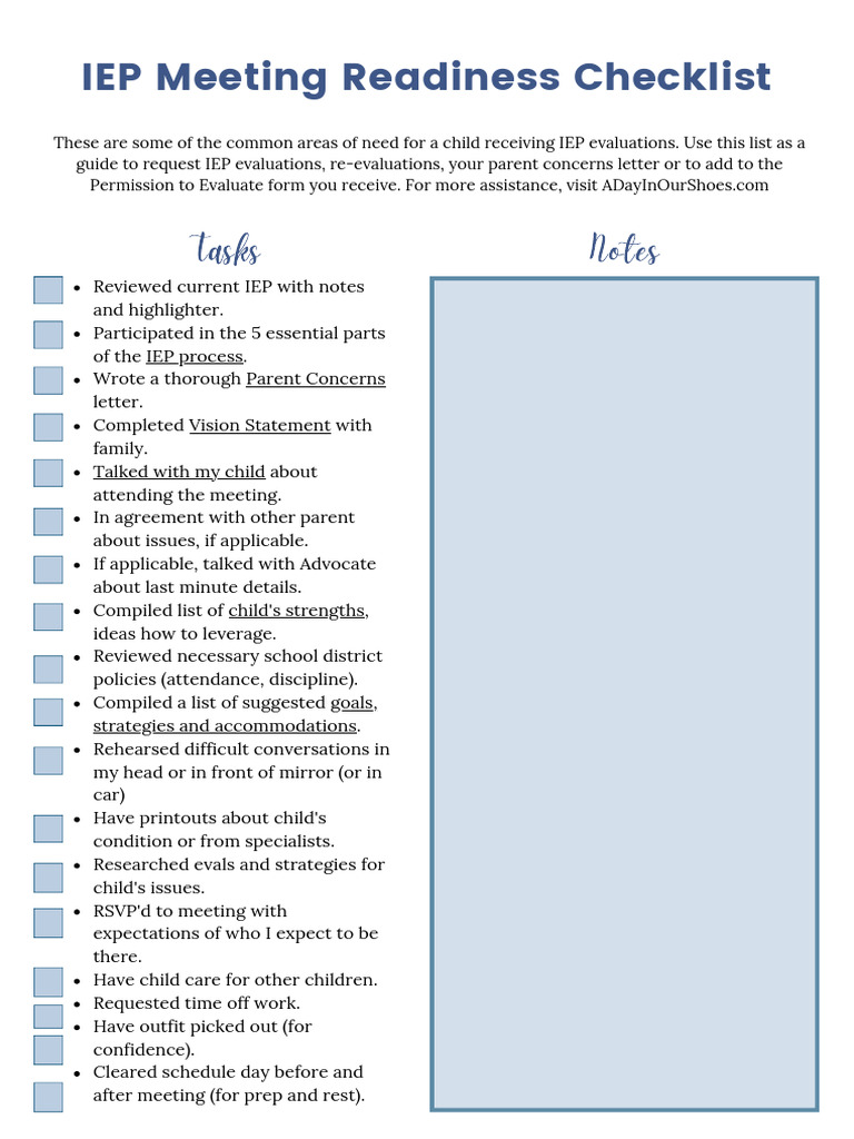 IEP Meeting Readiness Checklist | PDF