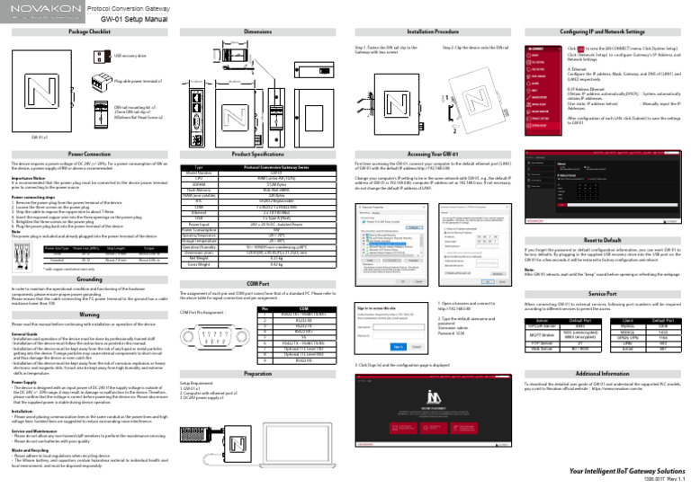 GW-01 Gateway User Manual | PDF | Ip Address | Power Supply