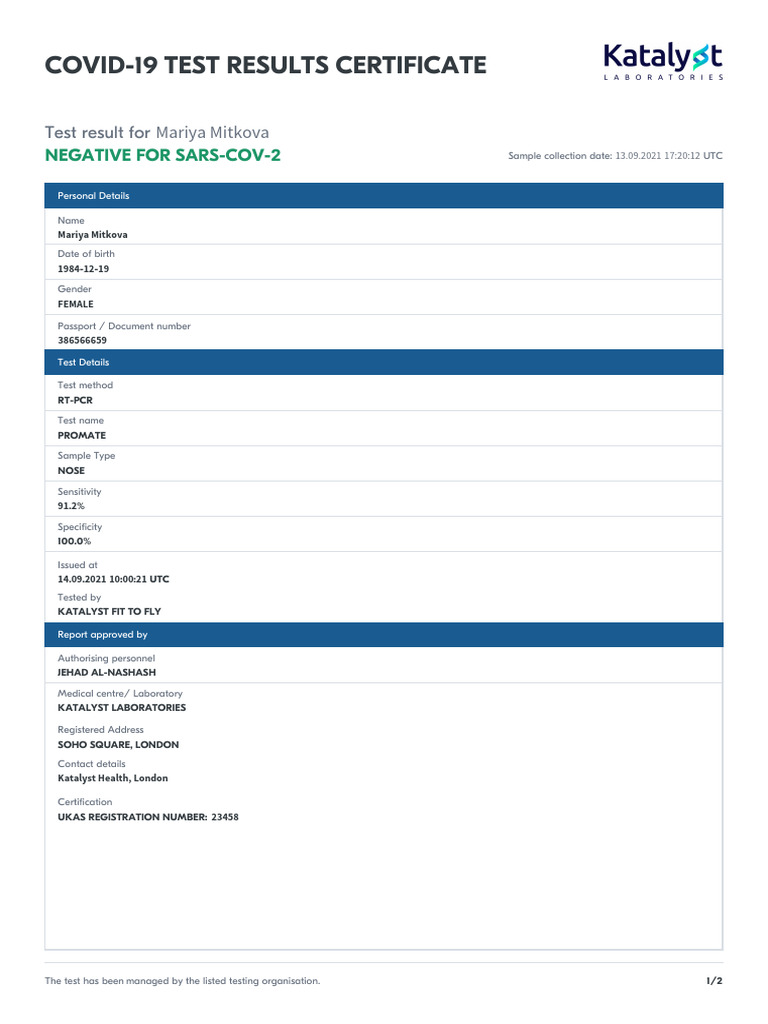 COVID-19 Negative Test Certificate | PDF