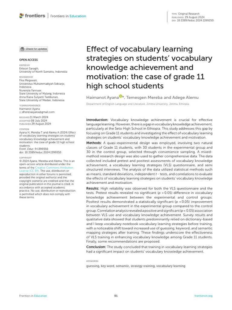 Effect of Vocabulary Learning Strategies On Studen | PDF | Student's T ...