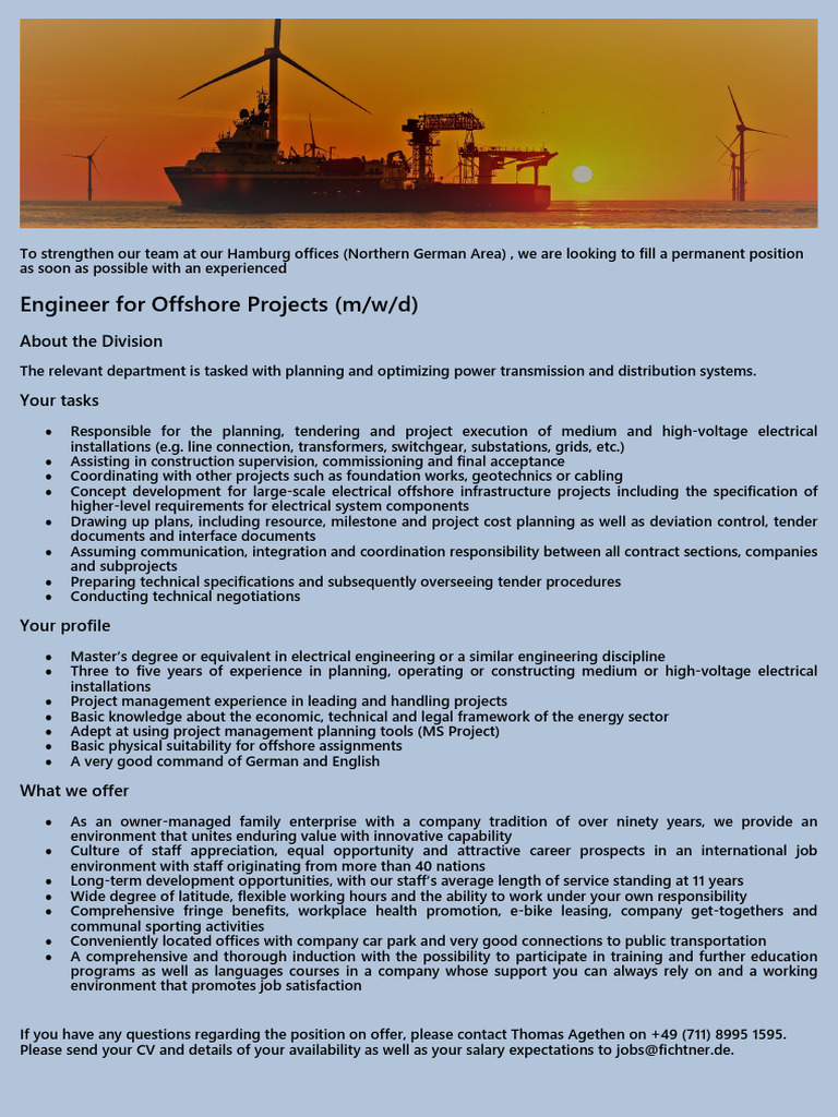 Hamburg Based Engineer For Offshore Projects Wanted 1609072675 | PDF ...