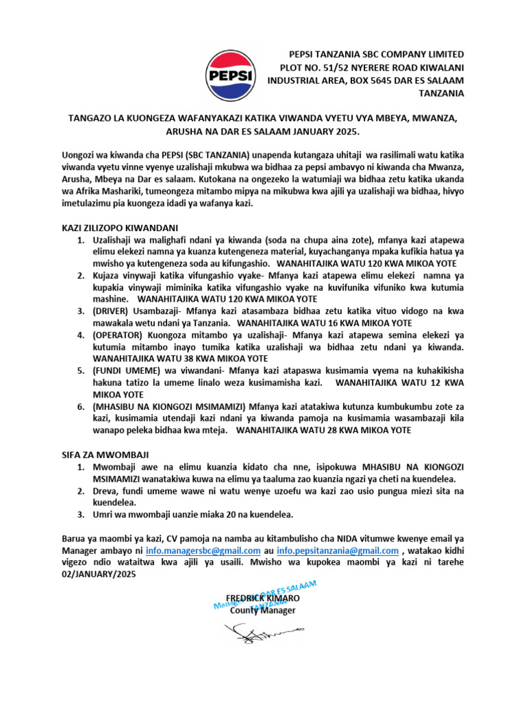 Pepsi Vacancy | PDF
