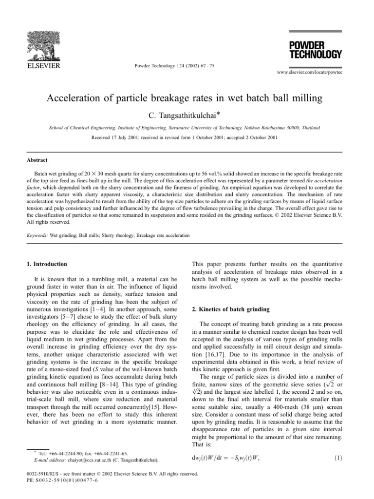 Acceleration of Particle Breakage Rates in Wet Batch Ball Milling | PDF ...