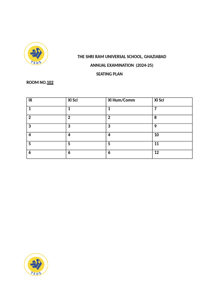 Seating Plan Annual Examination 2024-25 Ix-Xi | PDF