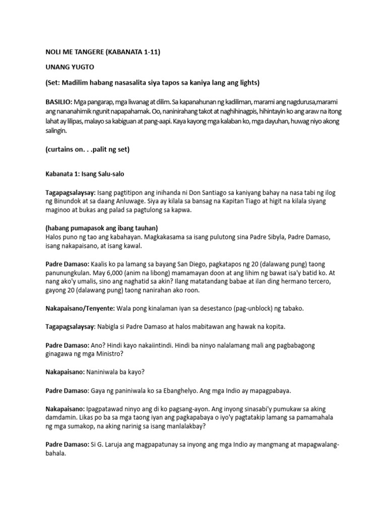 Noli Me Tangere Kabanata 1 11 Final Script | PDF