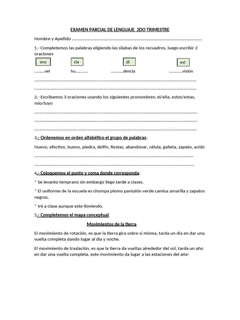 examen de lenguaje parcial 2do trimestre | PDF
