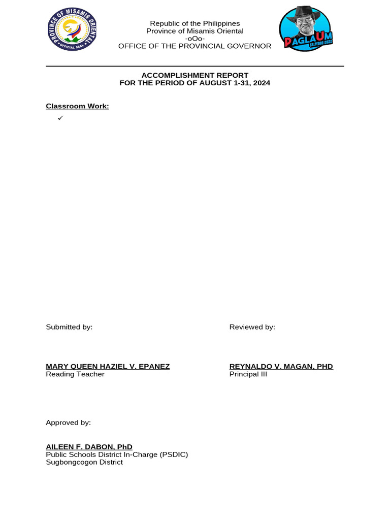Accomplishment Report August SAMPLE | PDF