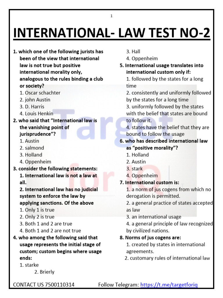 INTERNATIONAL LAW TEST | PDF | International Law | United Nations