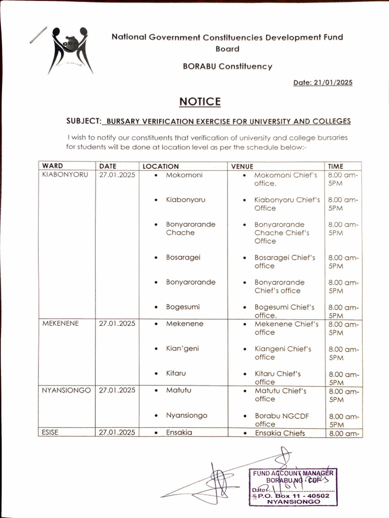 2024-2025 Borabu Bursary Verification Notice | PDF