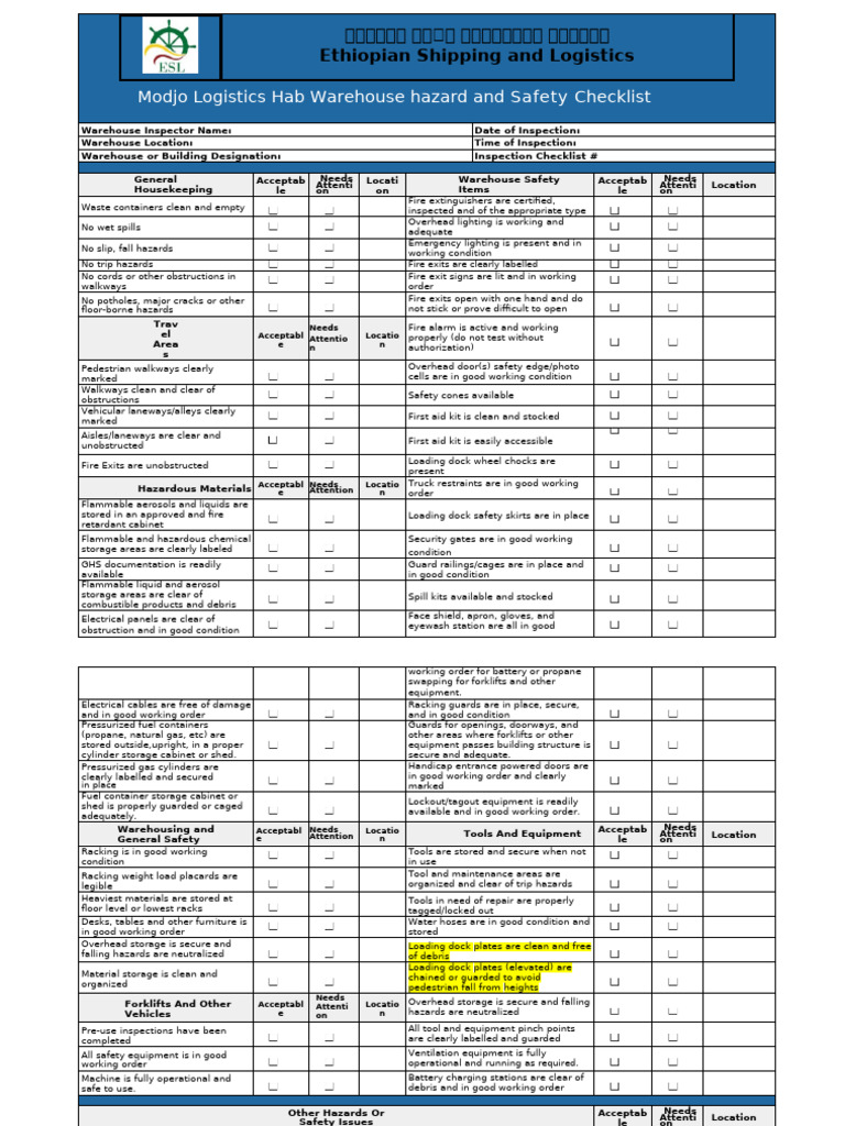 21 Warehouse Safety Checklist | PDF | Forklift | Warehouse