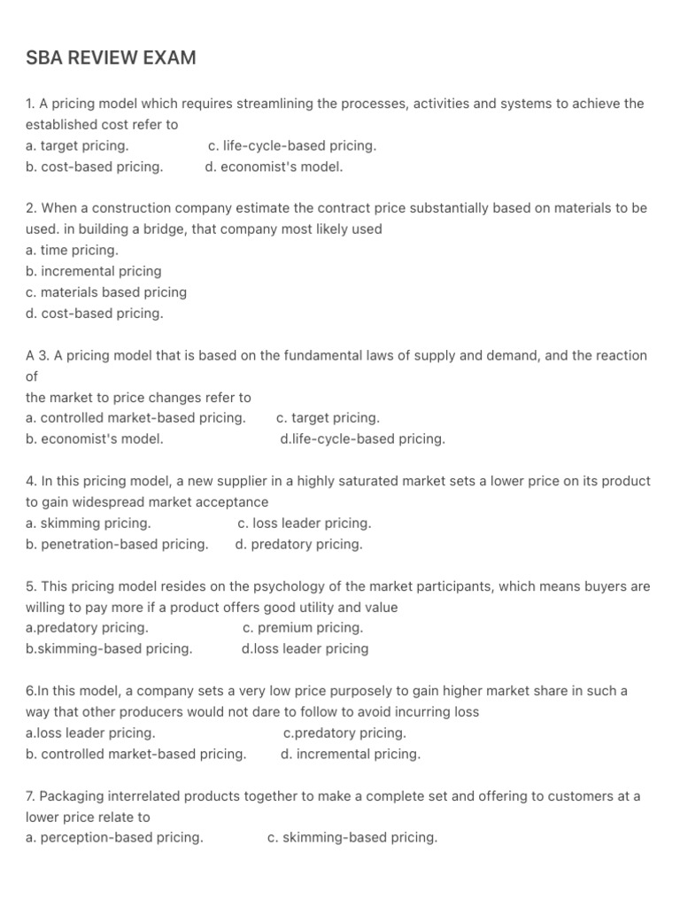 Strategic and Business Analitics (SBA) Exam Reviewer | PDF | Pricing | Financial Economics