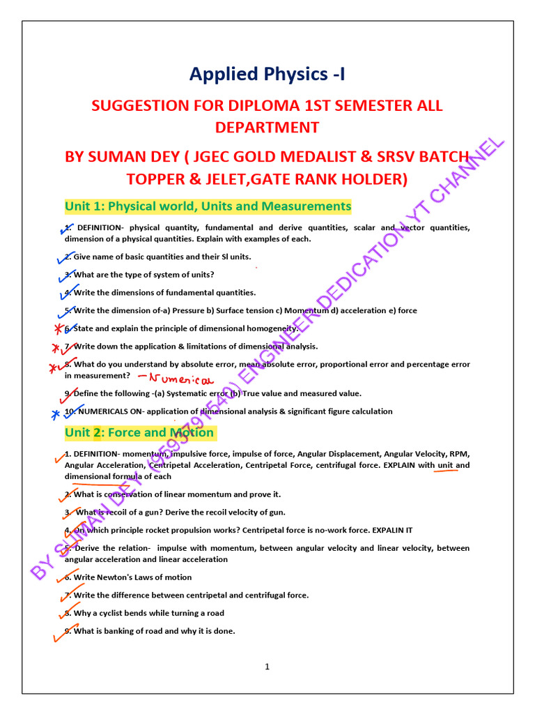 Applied Physics I: Diploma Semester Guide | PDF | Rotation Around A ...