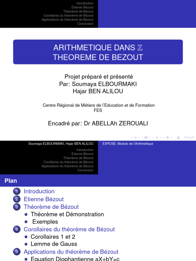 Théorème de Bézout et applications | PDF | Arithmétique | Nombre premier