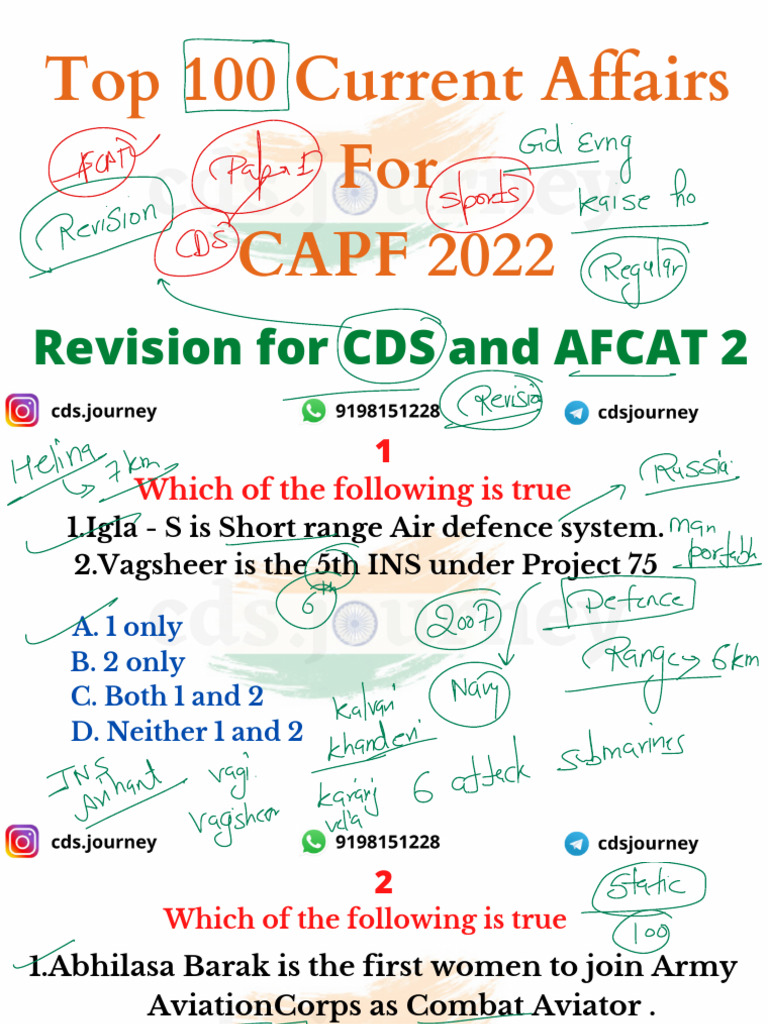 100 Most Imp MCQ For CAPF 2022 | PDF | Malware
