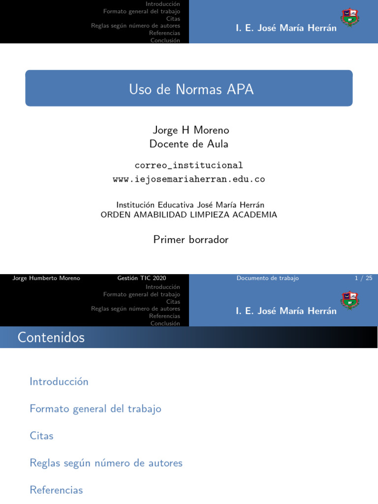 Uso de Normas APA: Jorge H Moreno Docente de Aula | PDF | Estilo apa | Tecnología de información ...