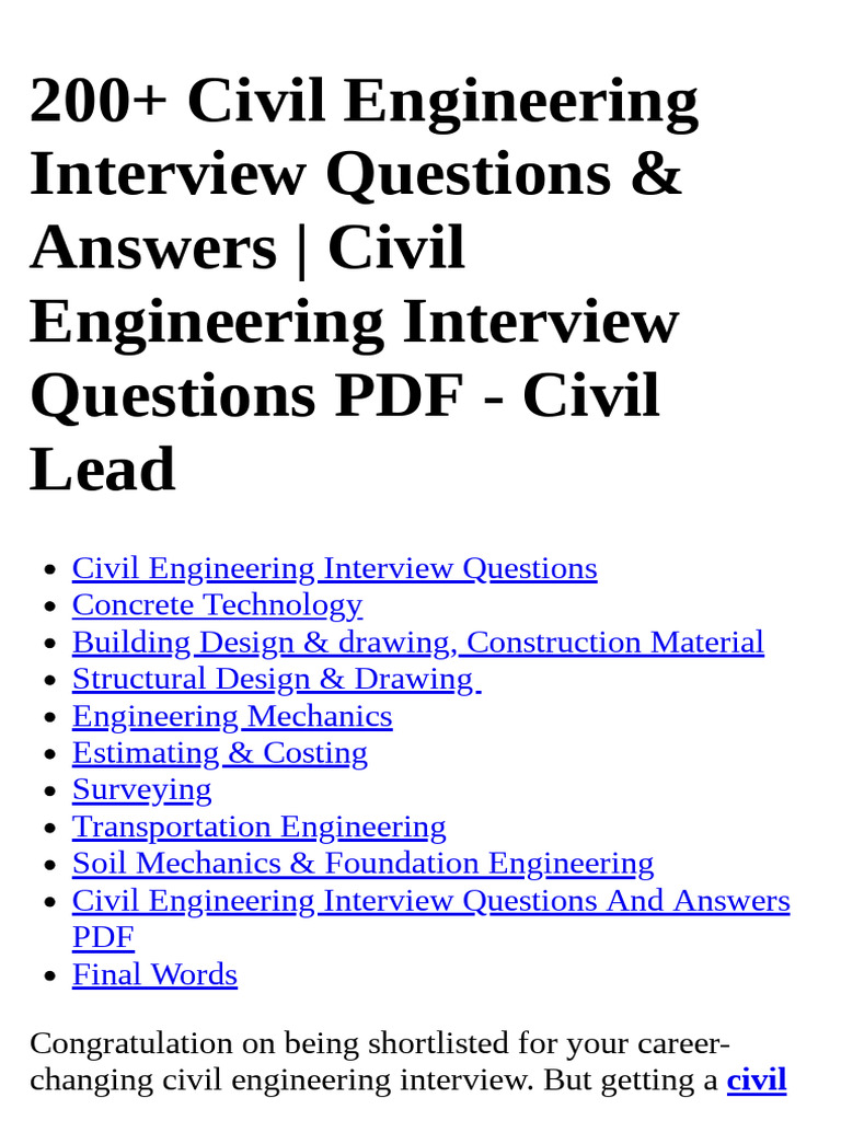 200+ Civil Engineering Interview QnA | PDF | Concrete | Bending