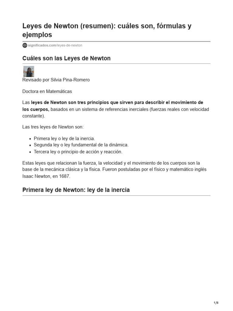 Leyes de Newton Resumen Cuáles Son Fórmulas y Ejemplos | PDF | Las ...