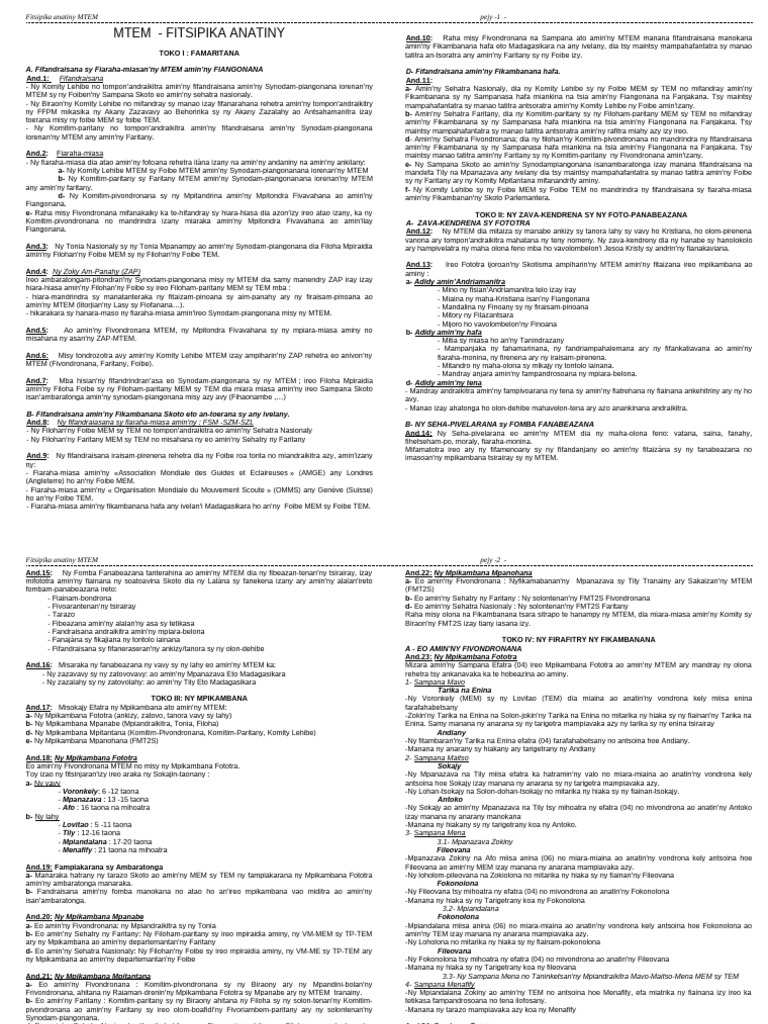 Fitsipika Anatiny MTEM | PDF