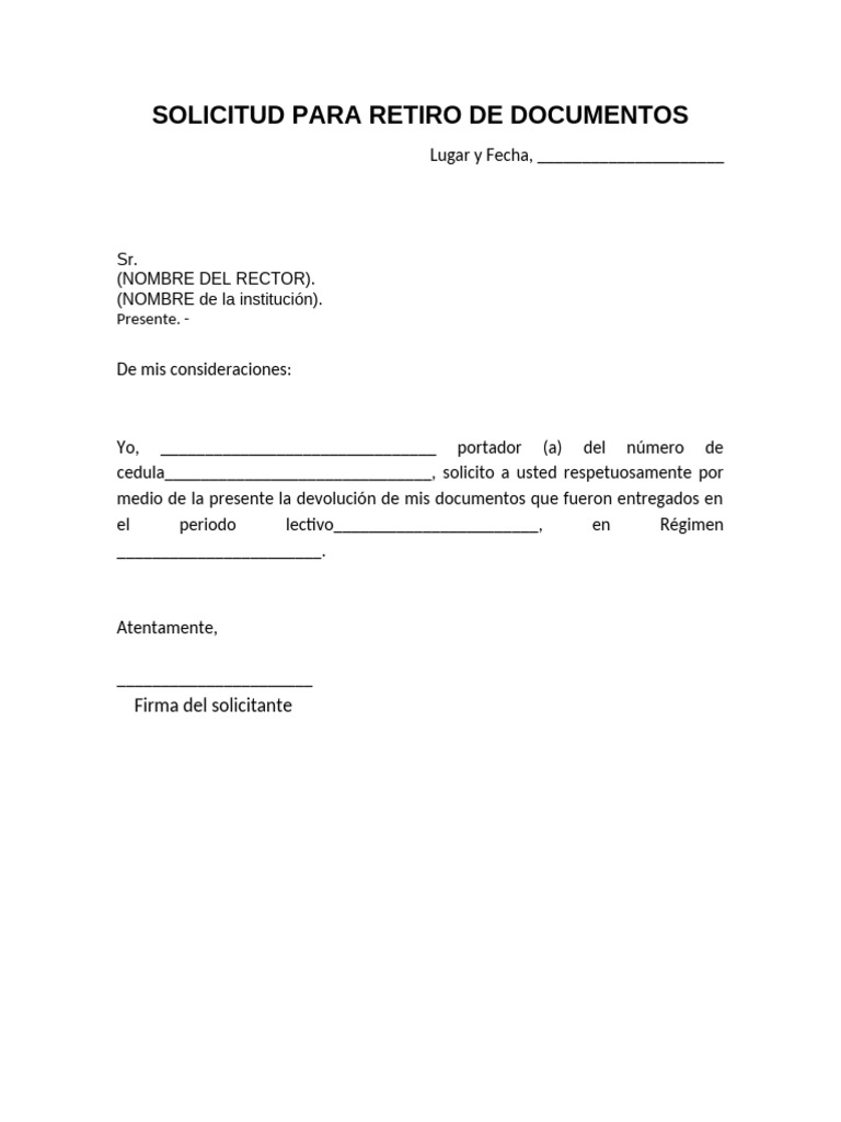 1 Solicitud para Retiro de Documentos | PDF