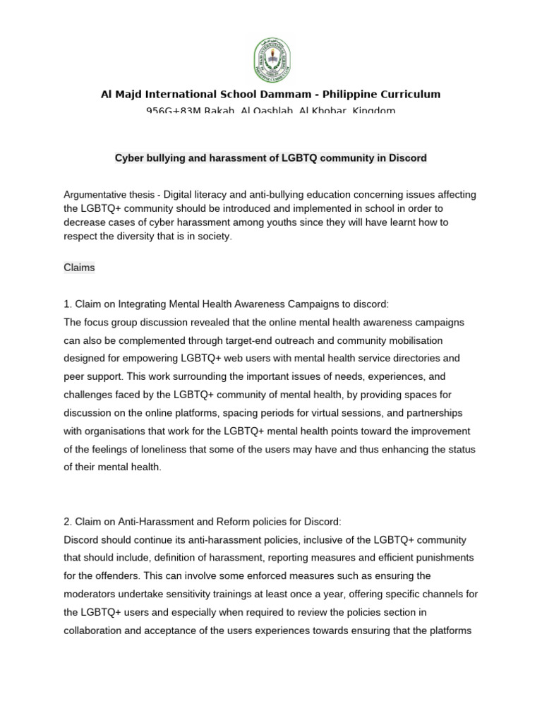Finalized Position Paper | PDF | Cyberbullying | Bullying
